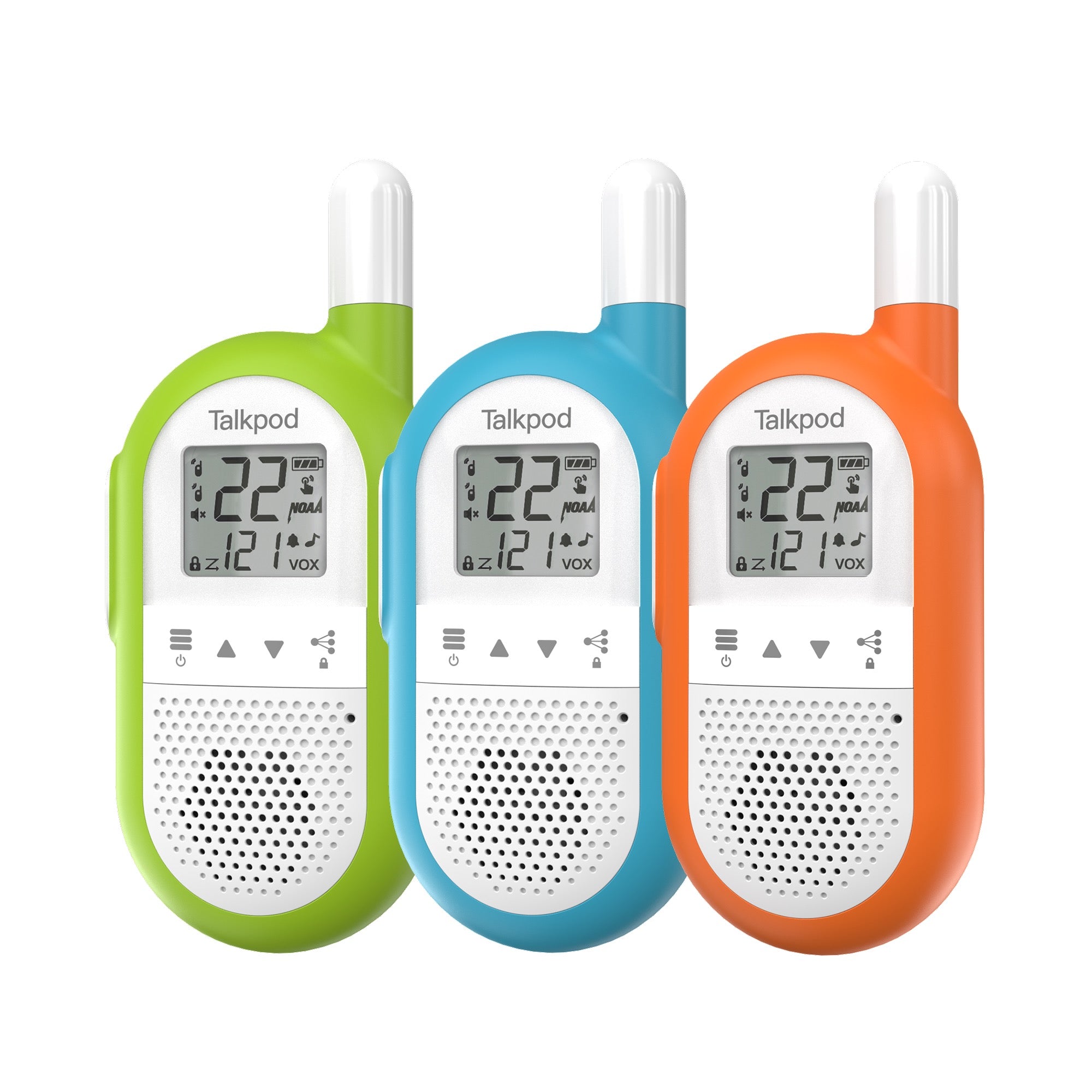 Talkpod F40 FRS Family Walkie Talkies (Triple Pack) Bright Blue/Green/