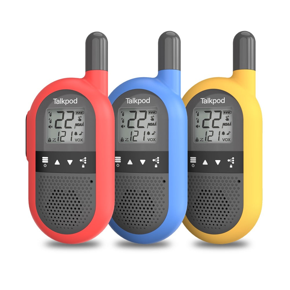 Talkpod F40 FRS Walkie Talkies (Triple Pack) Red/Blue/Yellow and Black